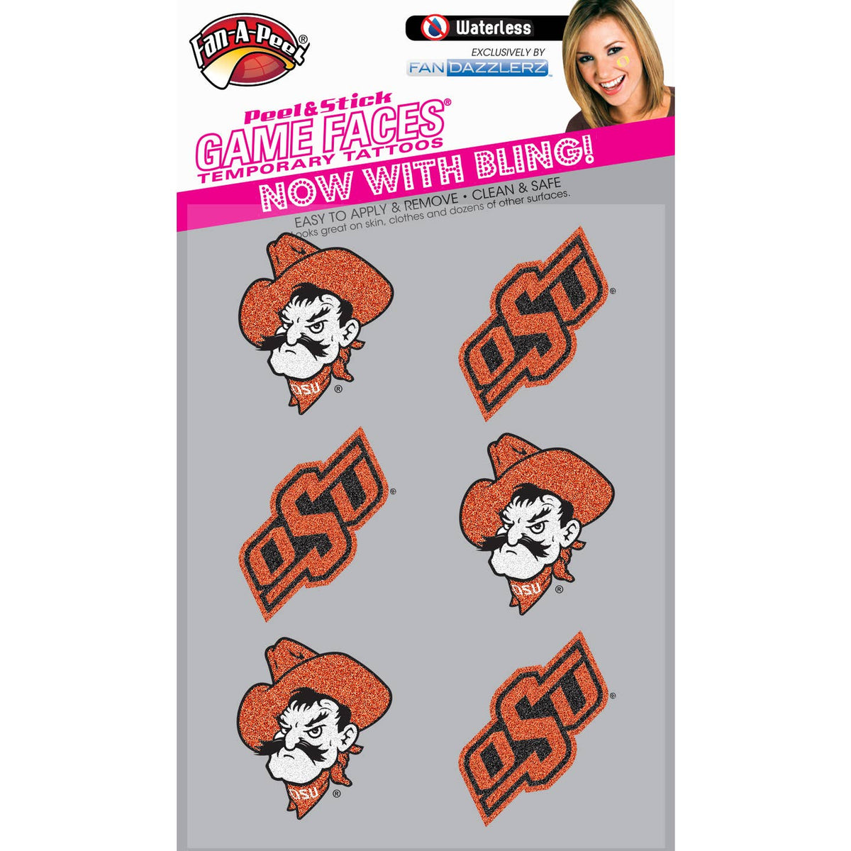 Oklahoma State Glitter 6 Temporary Tattoos - Pistol Pete – Swaddle OKC