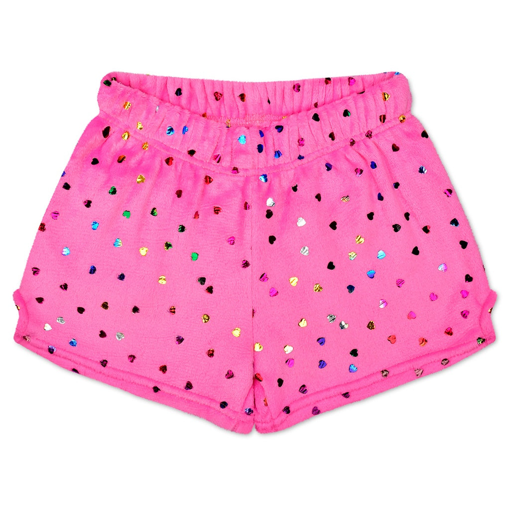 Hot Pink Foil Hearts Plush Shorts – Swaddle OKC
