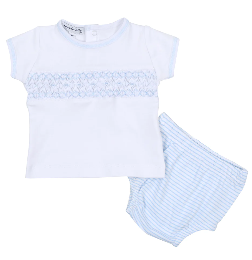 Katie & Kyle Blue Smocked Short Sleeve Diaper Cover Set – Swaddle OKC